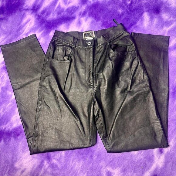 Forenza | Pants & Jumpsuits | Vtg Black Leather Pants 8s Biker High ...